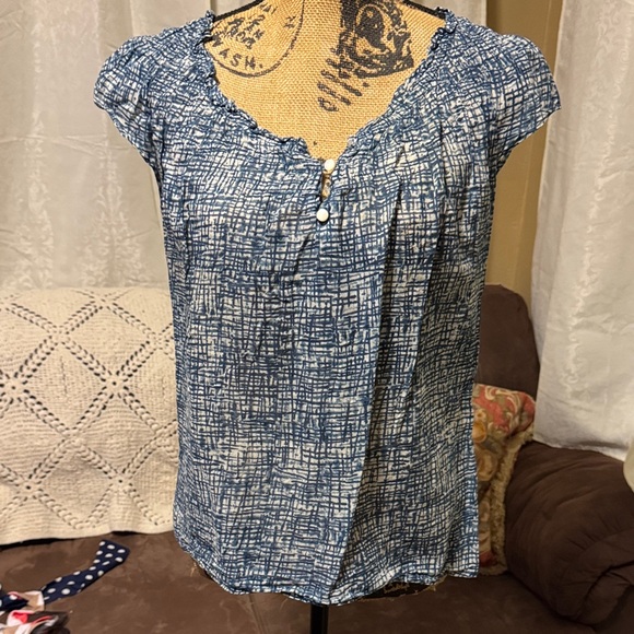 Talbots | Tops | Talbots Navy Abstract Print Blouse | Poshmark
